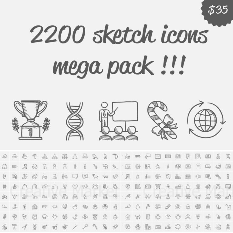 2200 Vector Sketch Icons Mega Pack – MasterBundles