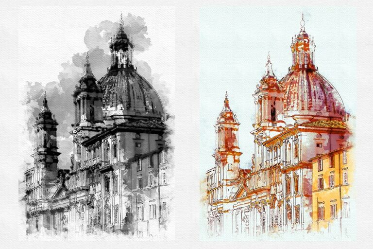 Watercolor Urban Sketcher PS Action – MasterBundles