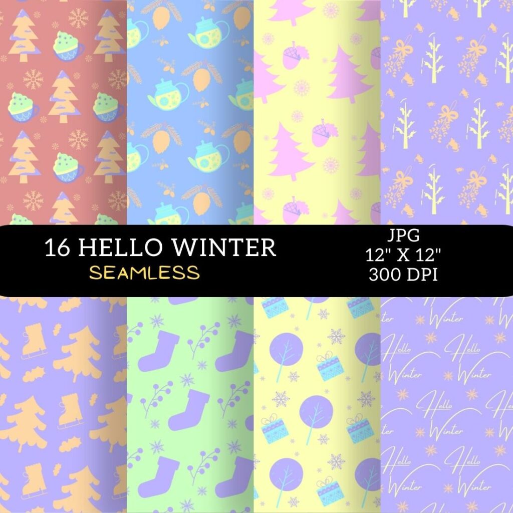 Rainbow Winter Digital Paper Patterns Design - MasterBundles