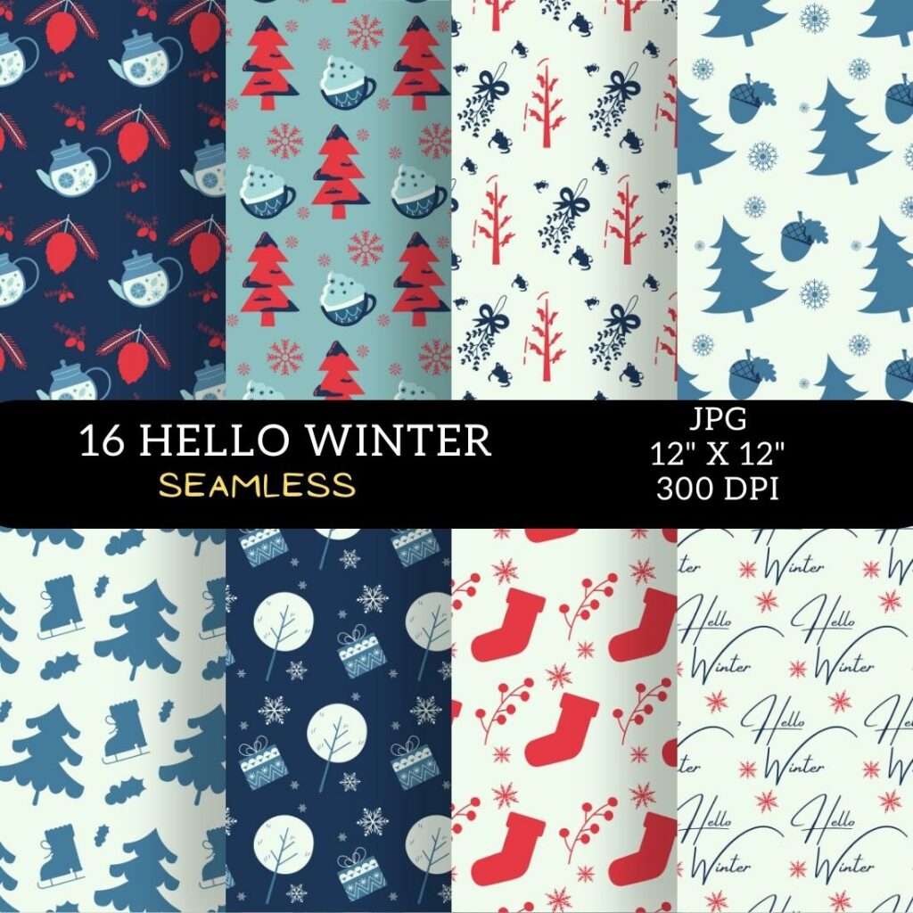 Winter Digital Paper Patterns Design - MasterBundles
