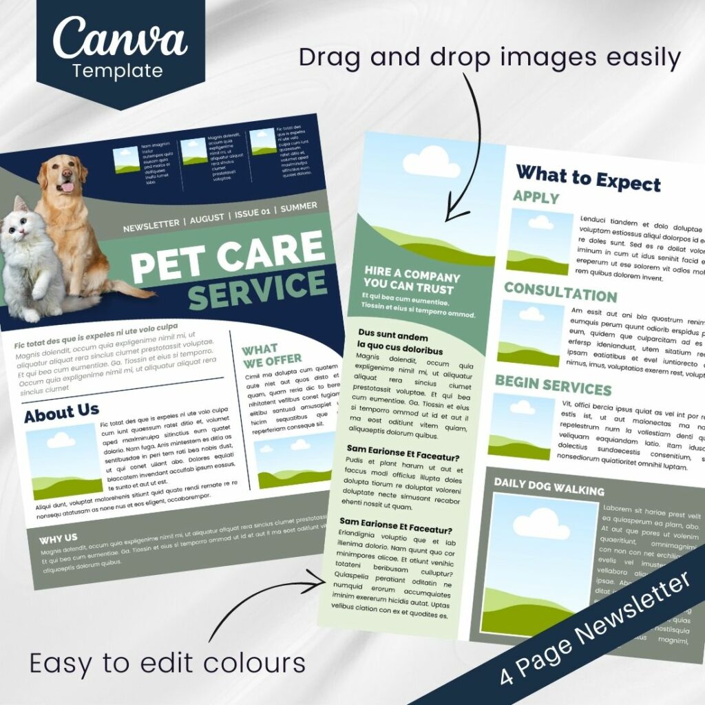 Canva Newsletter Template For Pet Care Business - MasterBundles