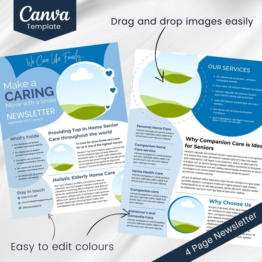 Elderly Care Business Canva Newsletter Template - MasterBundles