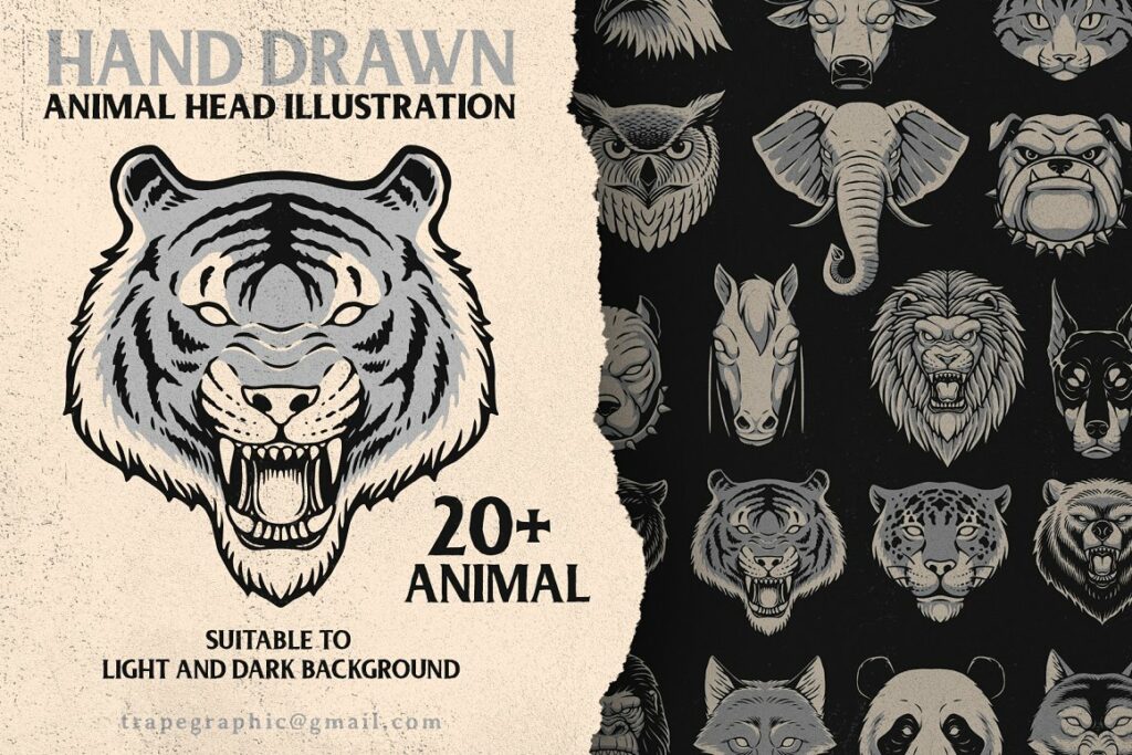 Animals Head Illustration Collection – MasterBundles