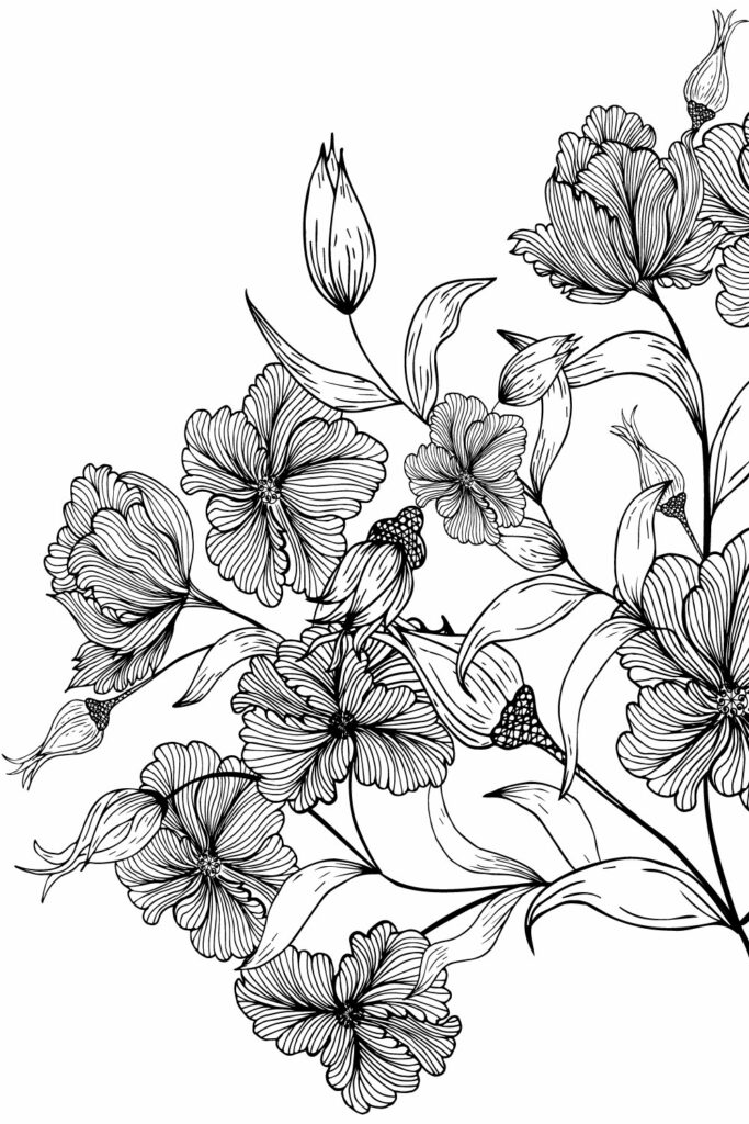 Floral Arrangement in the Style of Line Art - MasterBundles