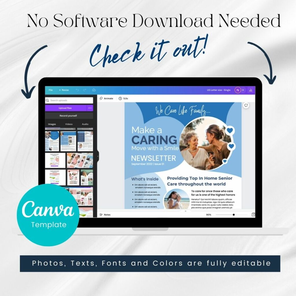 Elderly Care Business Canva Newsletter Template - MasterBundles