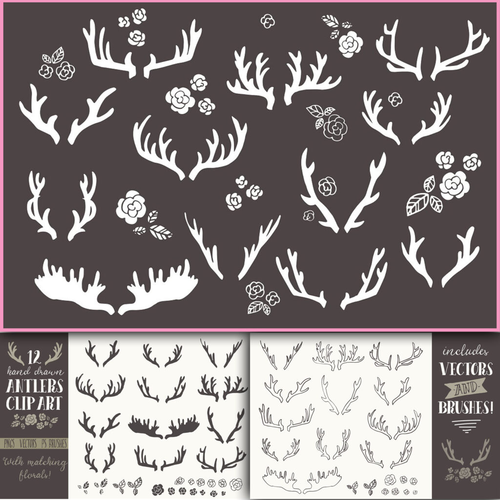 Deer Antlers Clipart + Vectors Set! – MasterBundles