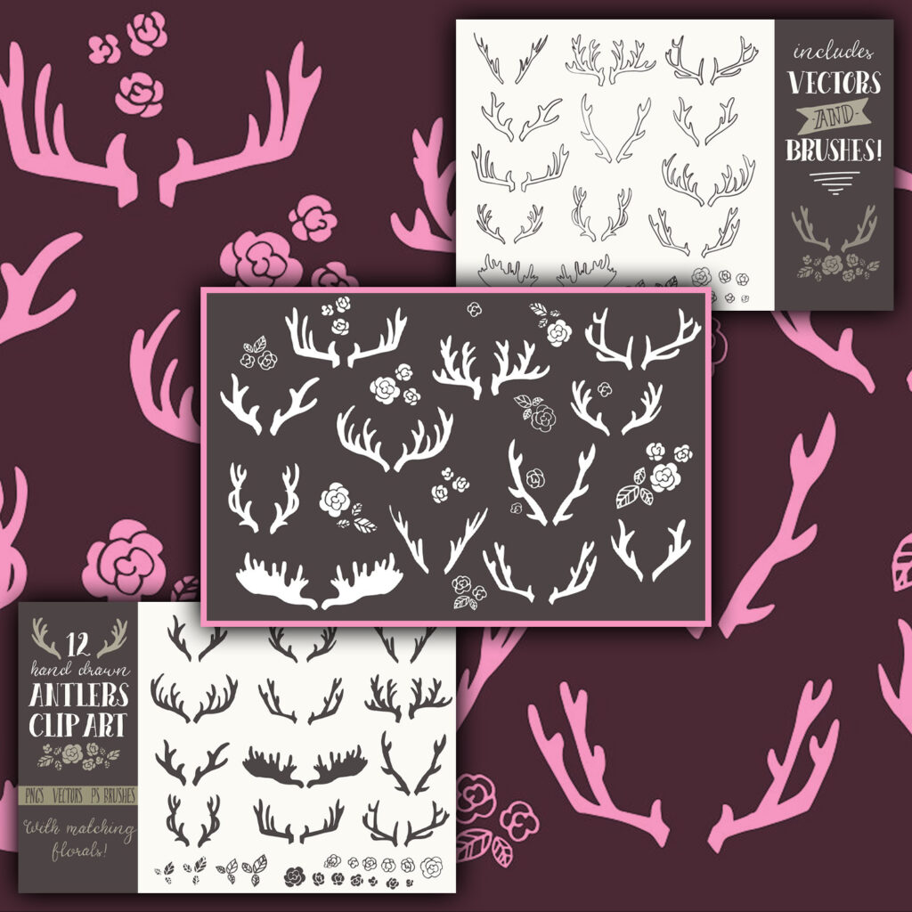 Deer Antlers Clipart + Vectors Set! – MasterBundles