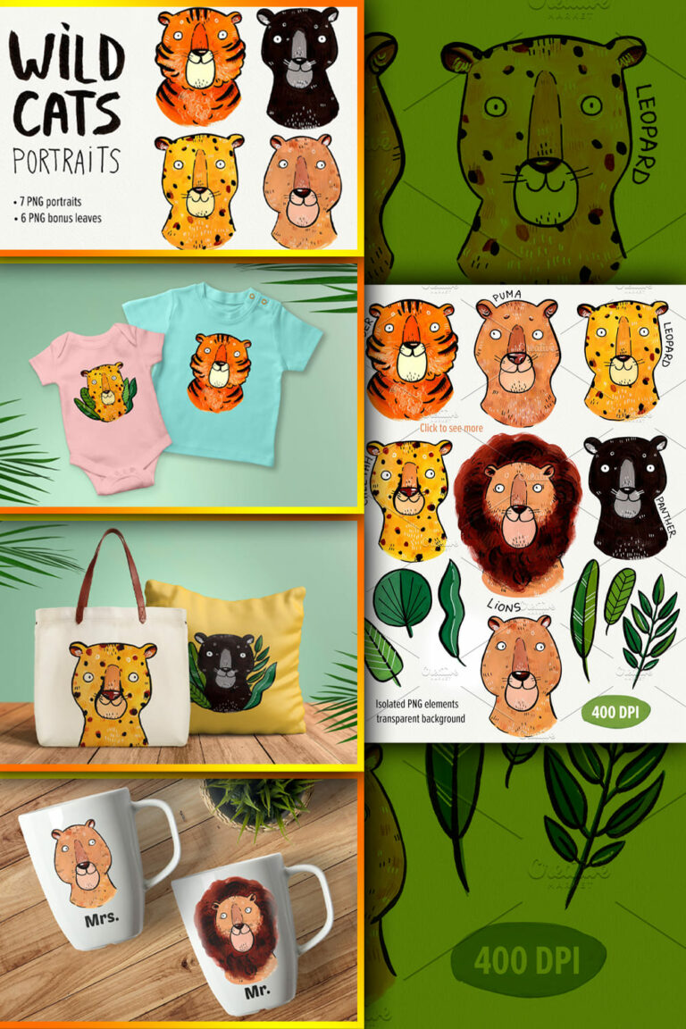 Wild Cats Portraits Set – MasterBundles