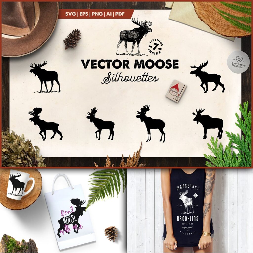 Moose Silhouettes | 7 Moose SVG – MasterBundles