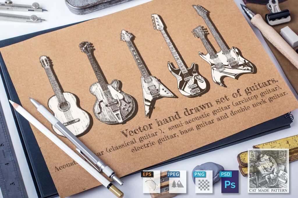 Acoustic and Electric Guitars Set – MasterBundles