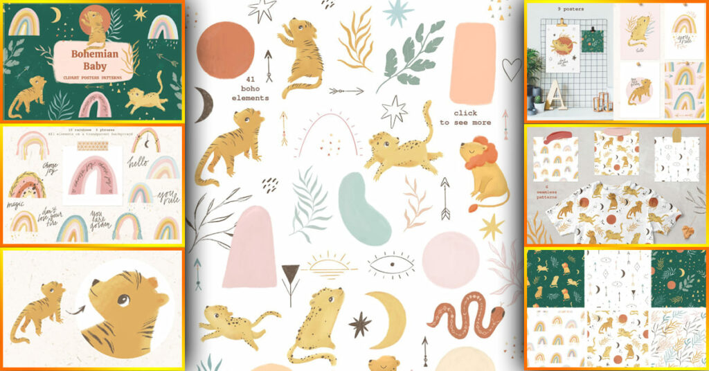 Boho Animals. Rainbow Clipart – MasterBundles