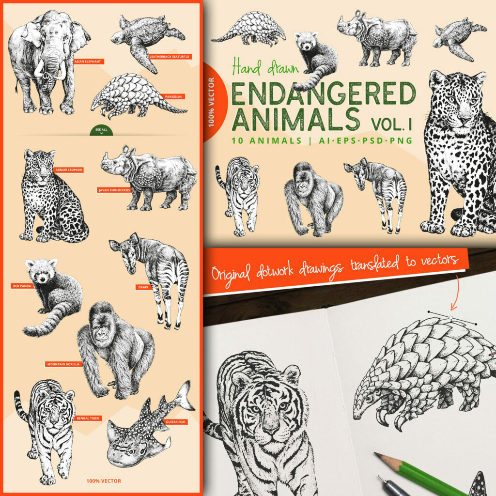Dotwork Endangered Animals – MasterBundles