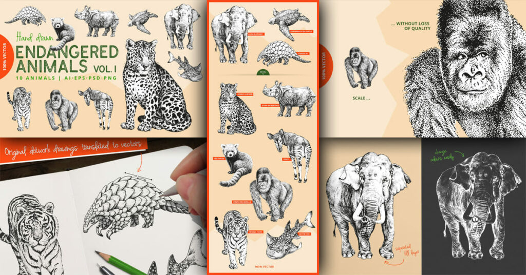 Dotwork Endangered Animals – MasterBundles
