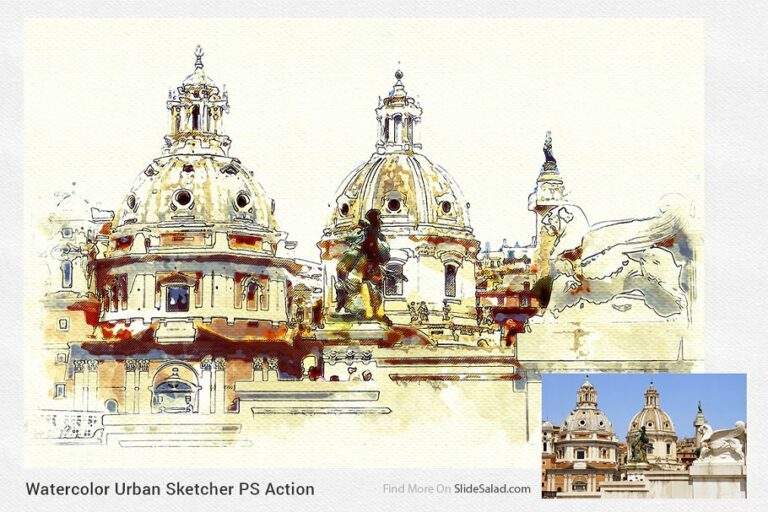 Watercolor Urban Sketcher PS Action – MasterBundles