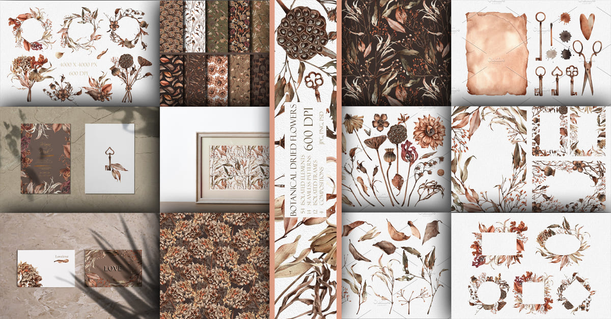 Botanical Watercolor Dried Flowers – MasterBundles