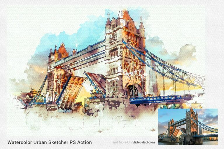 Watercolor Urban Sketcher PS Action – MasterBundles
