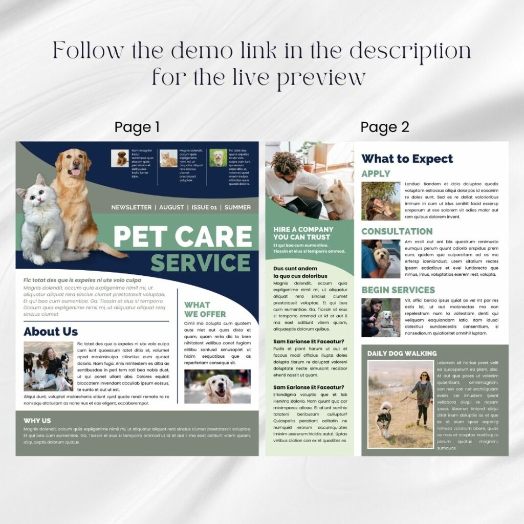 Canva Newsletter Template For Pet Care Business - MasterBundles