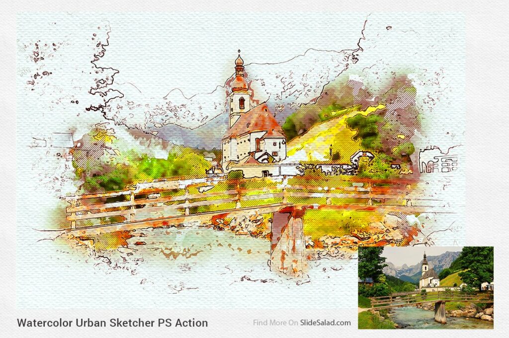 Watercolor Urban Sketcher PS Action – MasterBundles