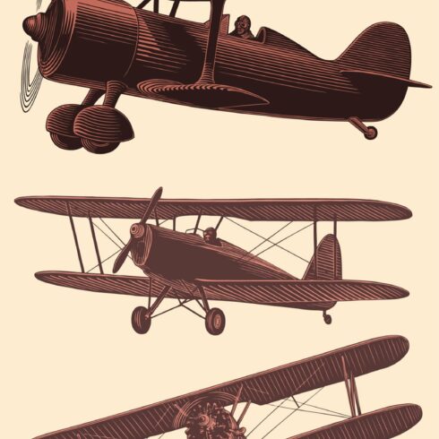 Set Aircraft. Vector Engraving. – MasterBundles
