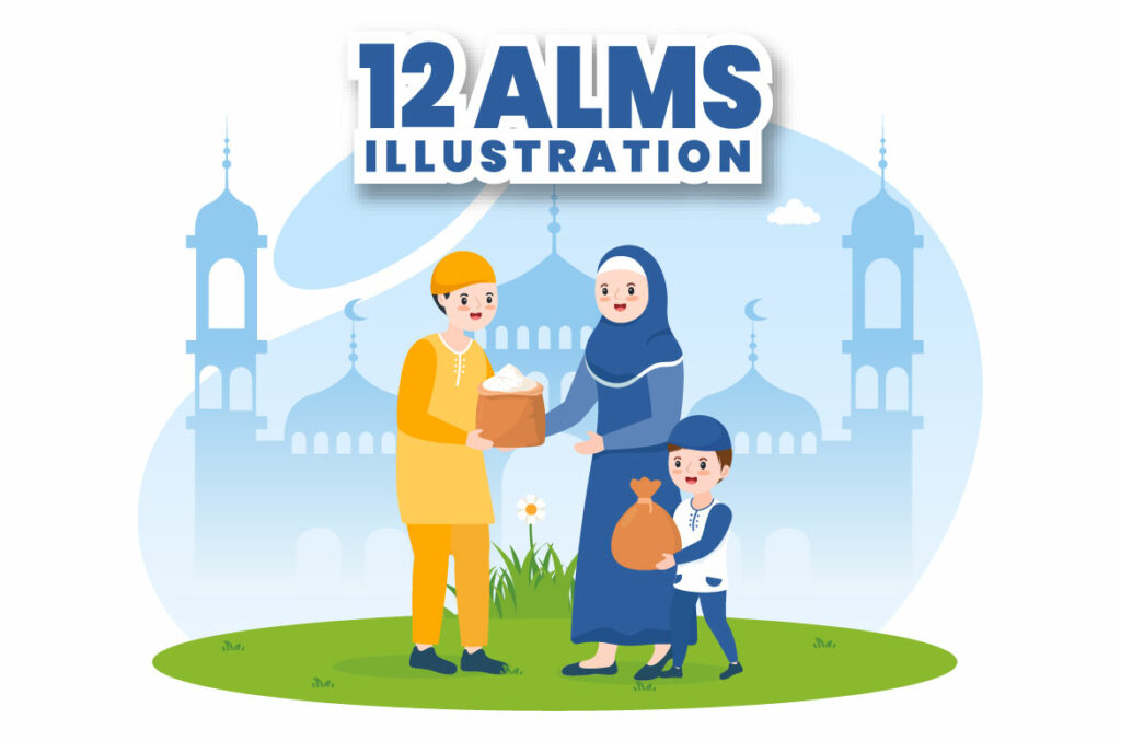 12 Muslim People Giving Alms Illustration - MasterBundles