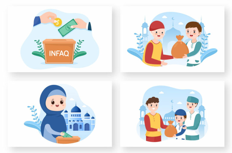 12 Muslim People Giving Alms Illustration - MasterBundles