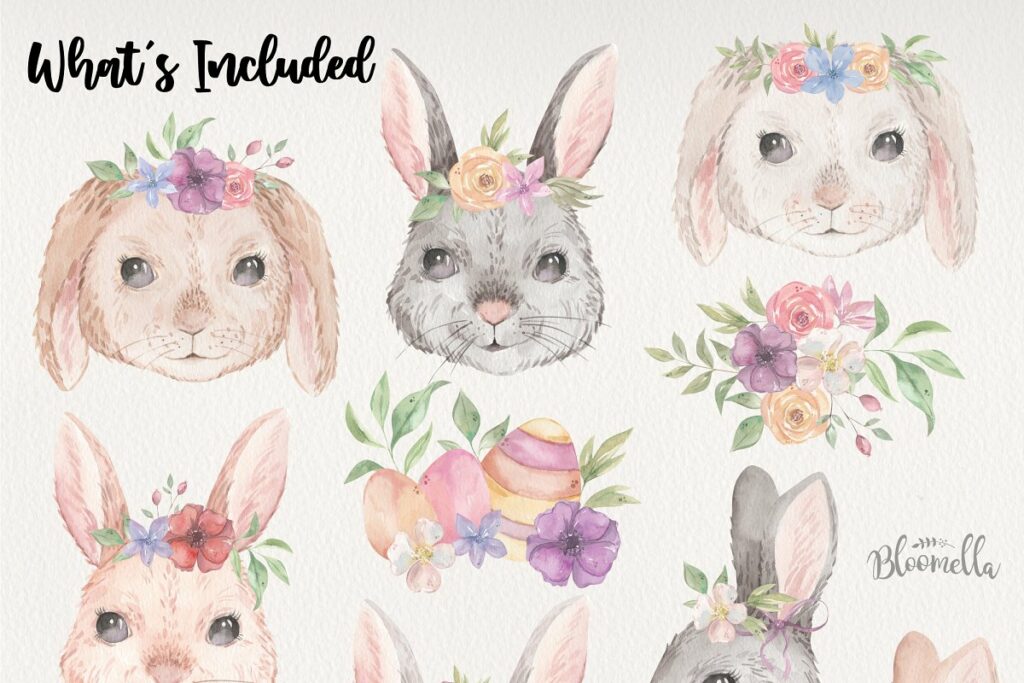 Bunny Florals Watercolor Clipart – MasterBundles