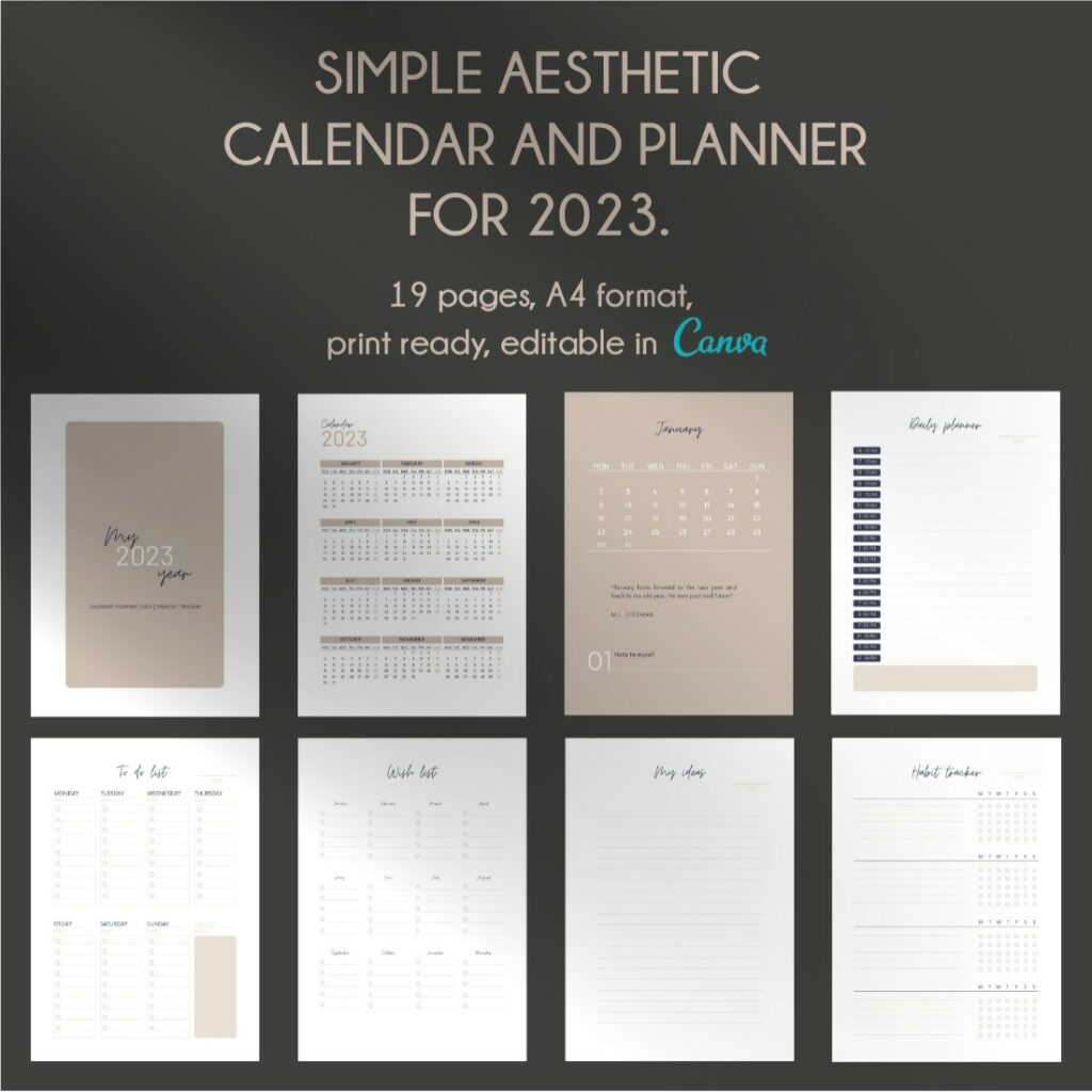Simple aesthetic calendar and planner for 2023 - MasterBundles