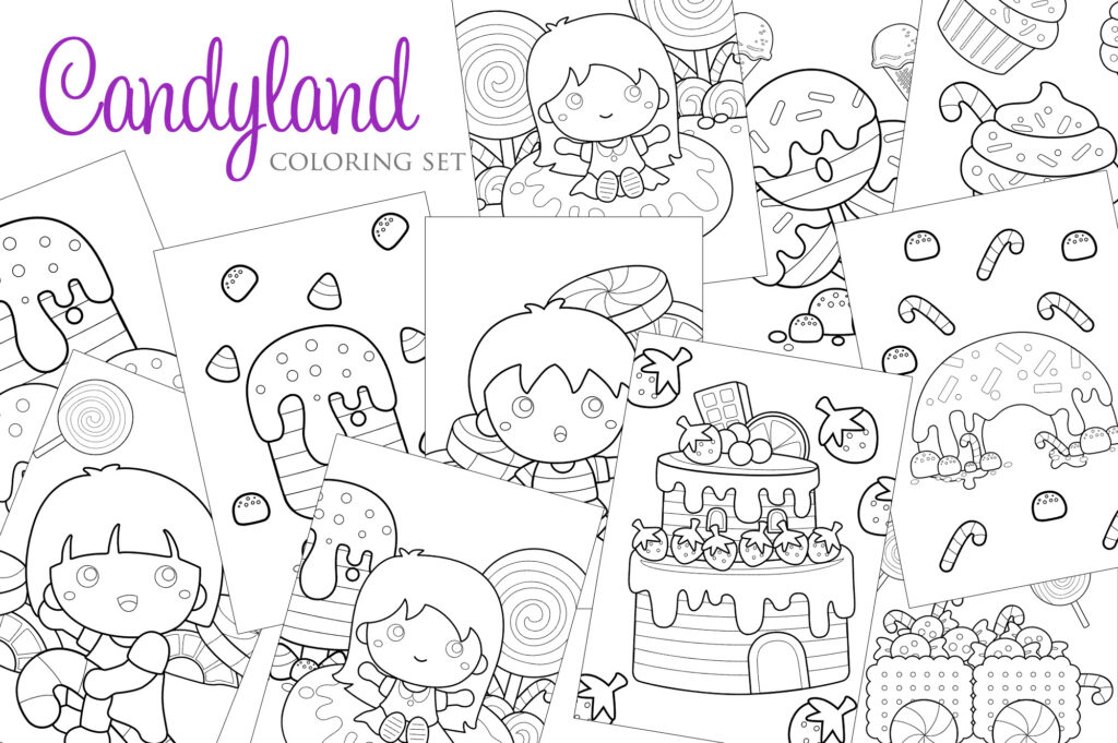 Candyland kids & adult A4 coloring pages - coloring book - MasterBundles