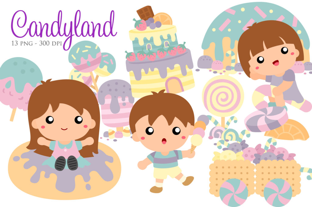 Kids Playing in CandyLand Vector Clipart Illustration - MasterBundles