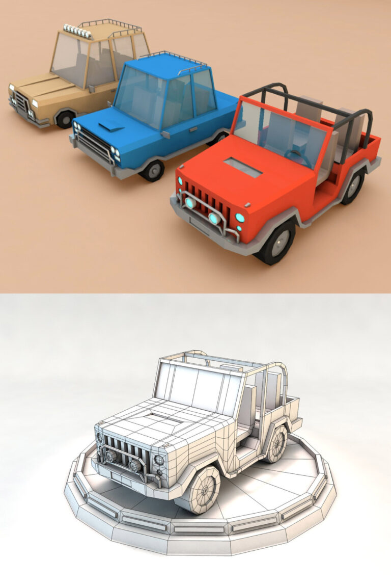 Cartoon Car Set Low Poly 3D Model – MasterBundles
