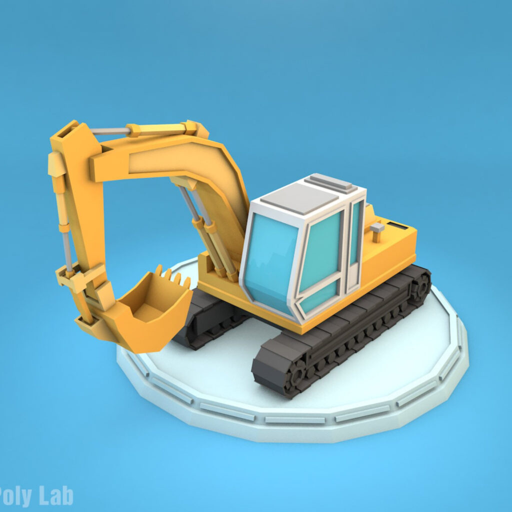 Cartoon Excavator Low Poly – MasterBundles