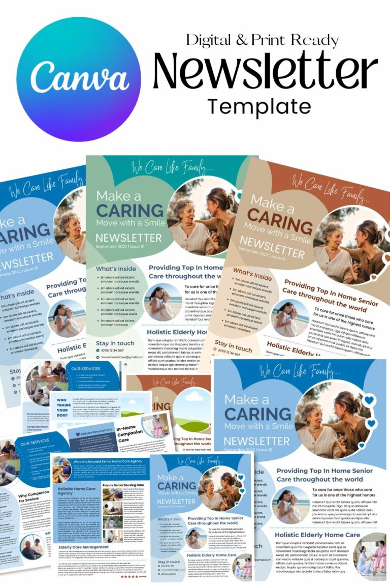 Elderly Care Business Canva Newsletter Template - MasterBundles