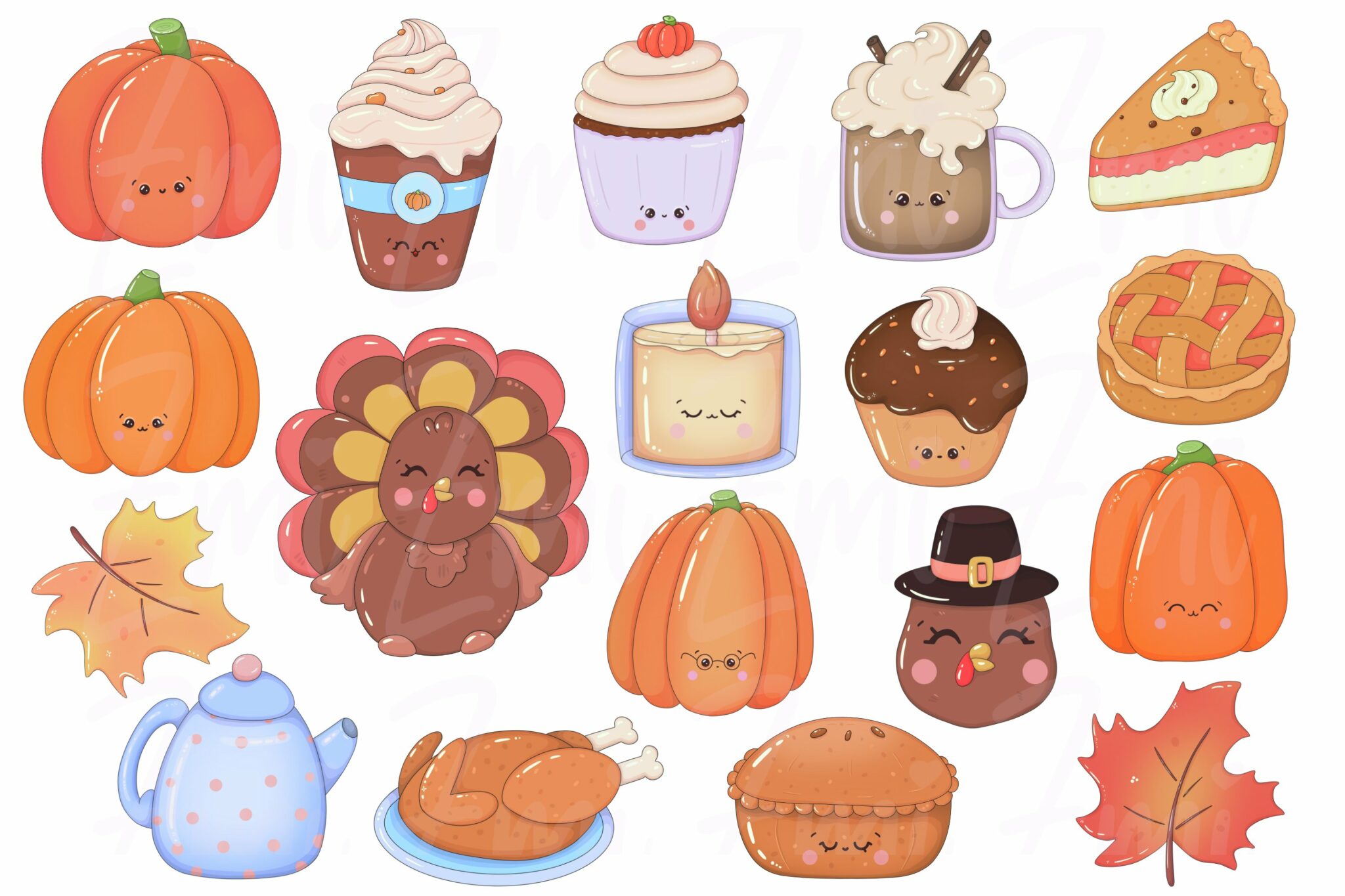Autumn PNG Bundle | Kawaii Thanksgiving Clipart – MasterBundles