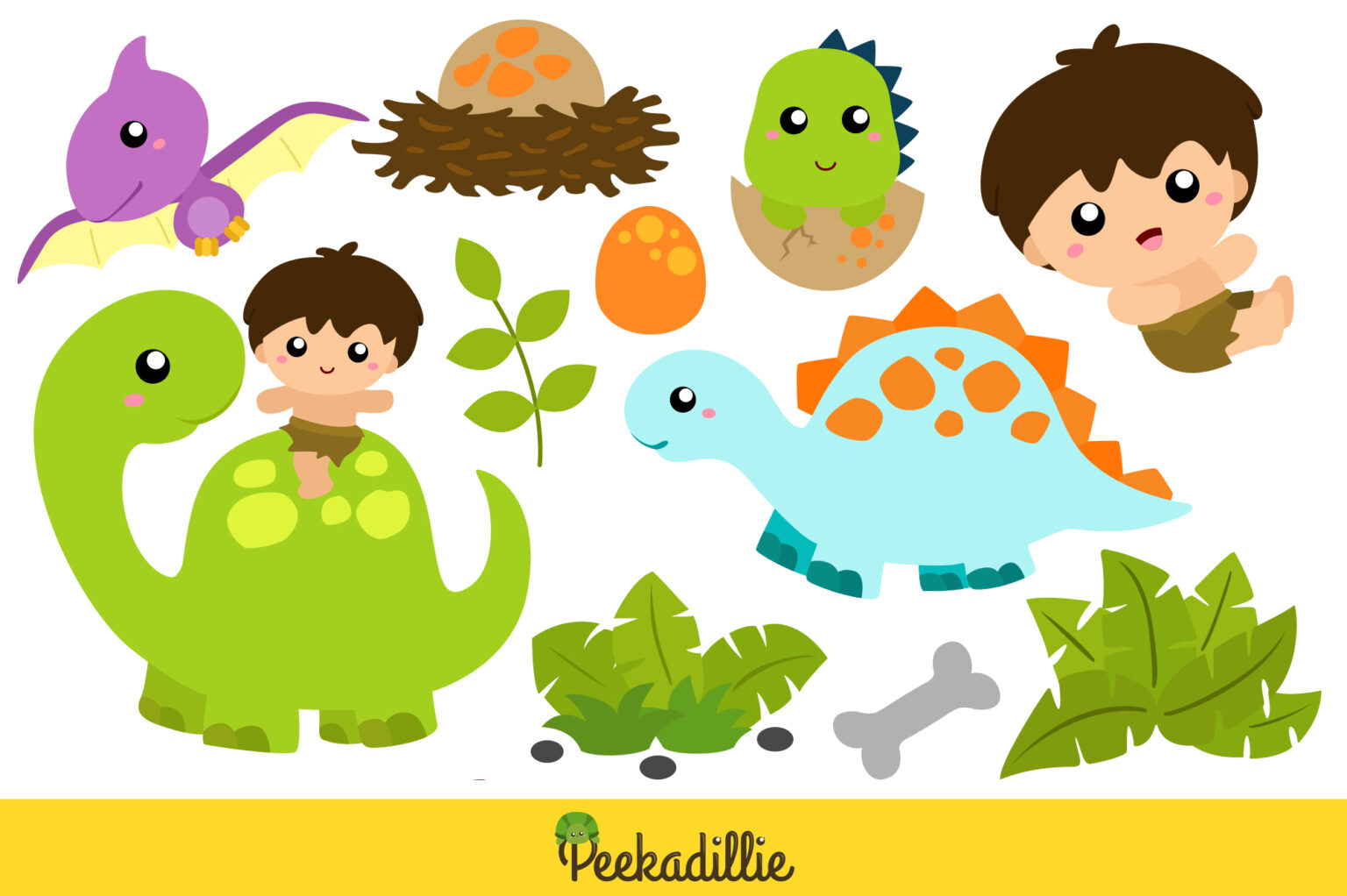 Kids and Dinosaurs Vector Clipart Illustrations - MasterBundles