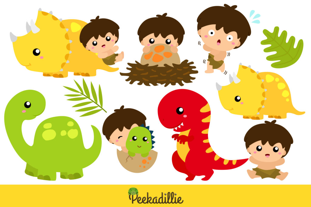 Kids and Dinosaurs Vector Clipart Illustrations - MasterBundles