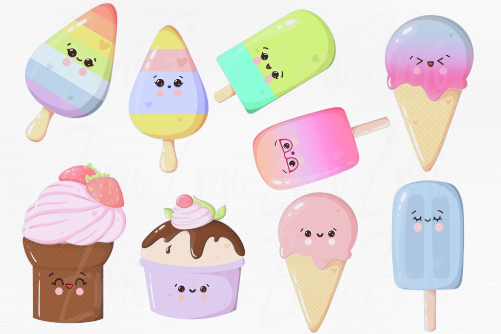 Kawaii Ice Cream PNG Bundle | Cute Popsicle Clipart – MasterBundles