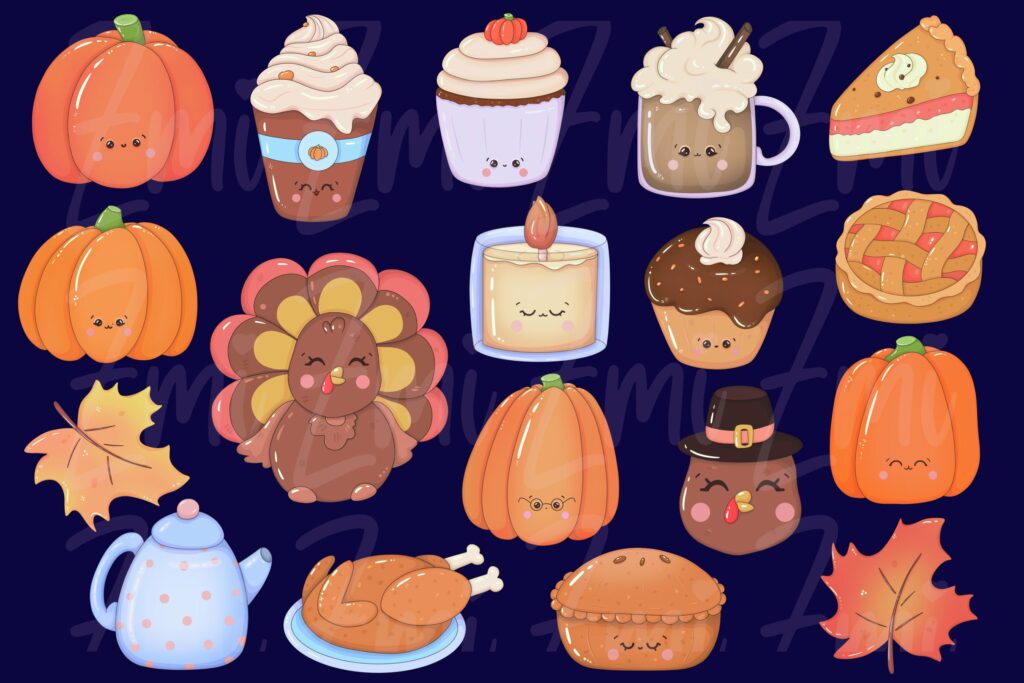 Autumn PNG Bundle | Kawaii Thanksgiving Clipart – MasterBundles