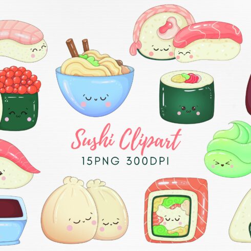Sushi PNG Bundle | Kawaii Sushi Food Clipart – MasterBundles