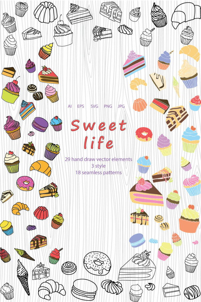 Sweet Desserts. Vector Elements And Patterns - MasterBundles