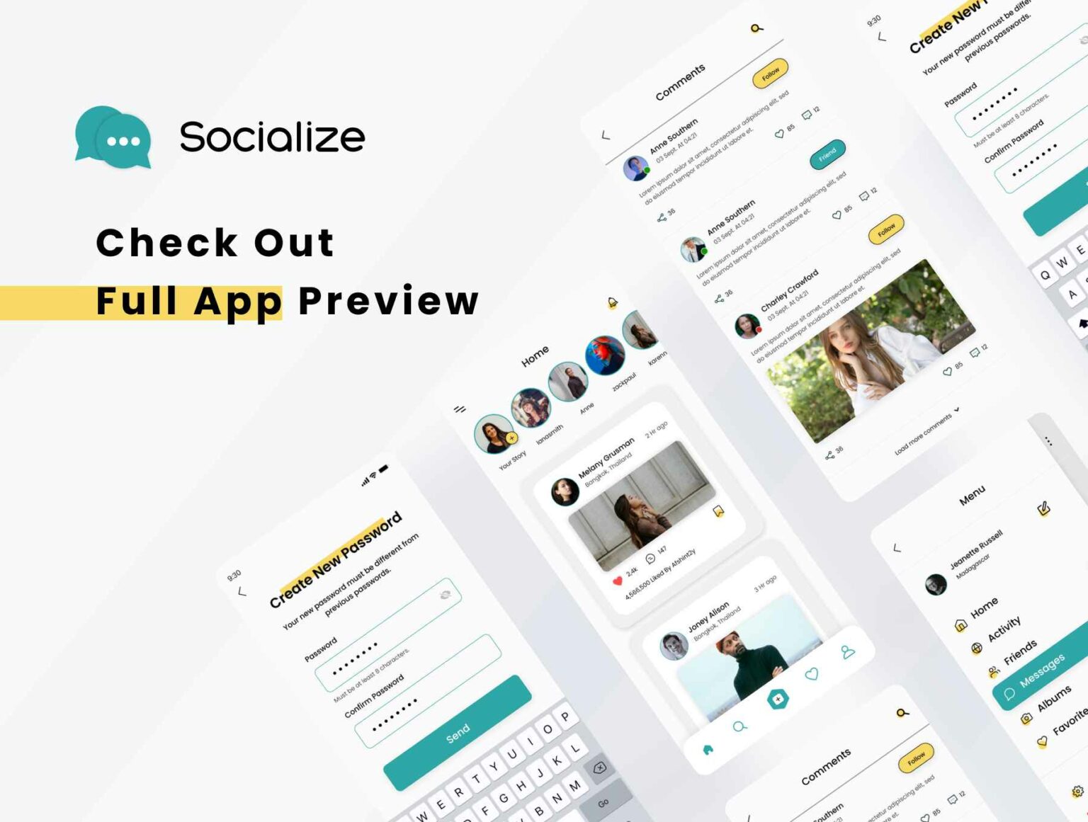 Socialize Social Media Mobile App Ui Kit - MasterBundles