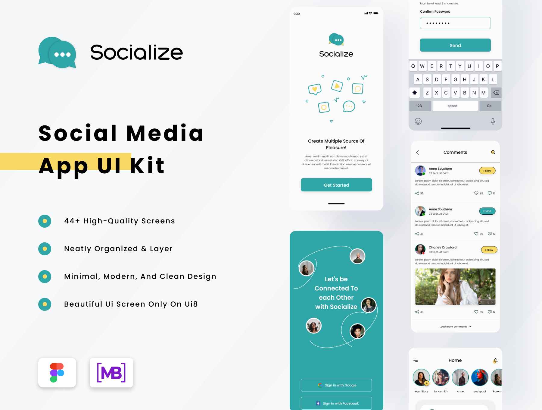 Socialize Social Media Mobile App Ui Kit - MasterBundles