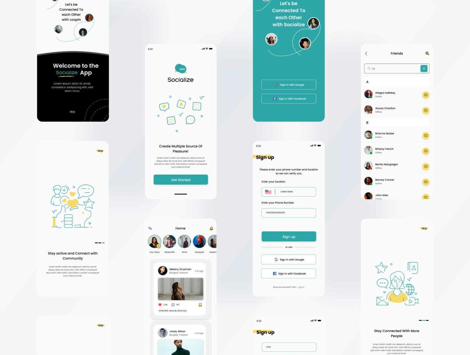 Socialize Social Media Mobile App Ui Kit - MasterBundles