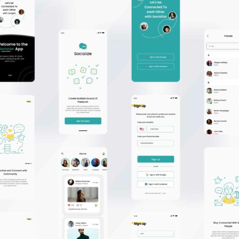 Socialize Social Media Mobile App Ui Kit - MasterBundles