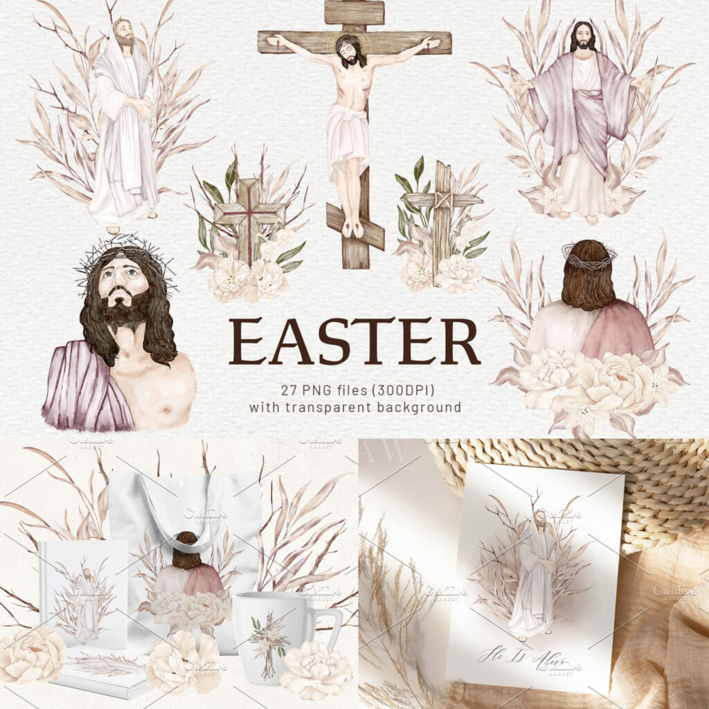 Easter Clipart Jesus Floral Cross – MasterBundles