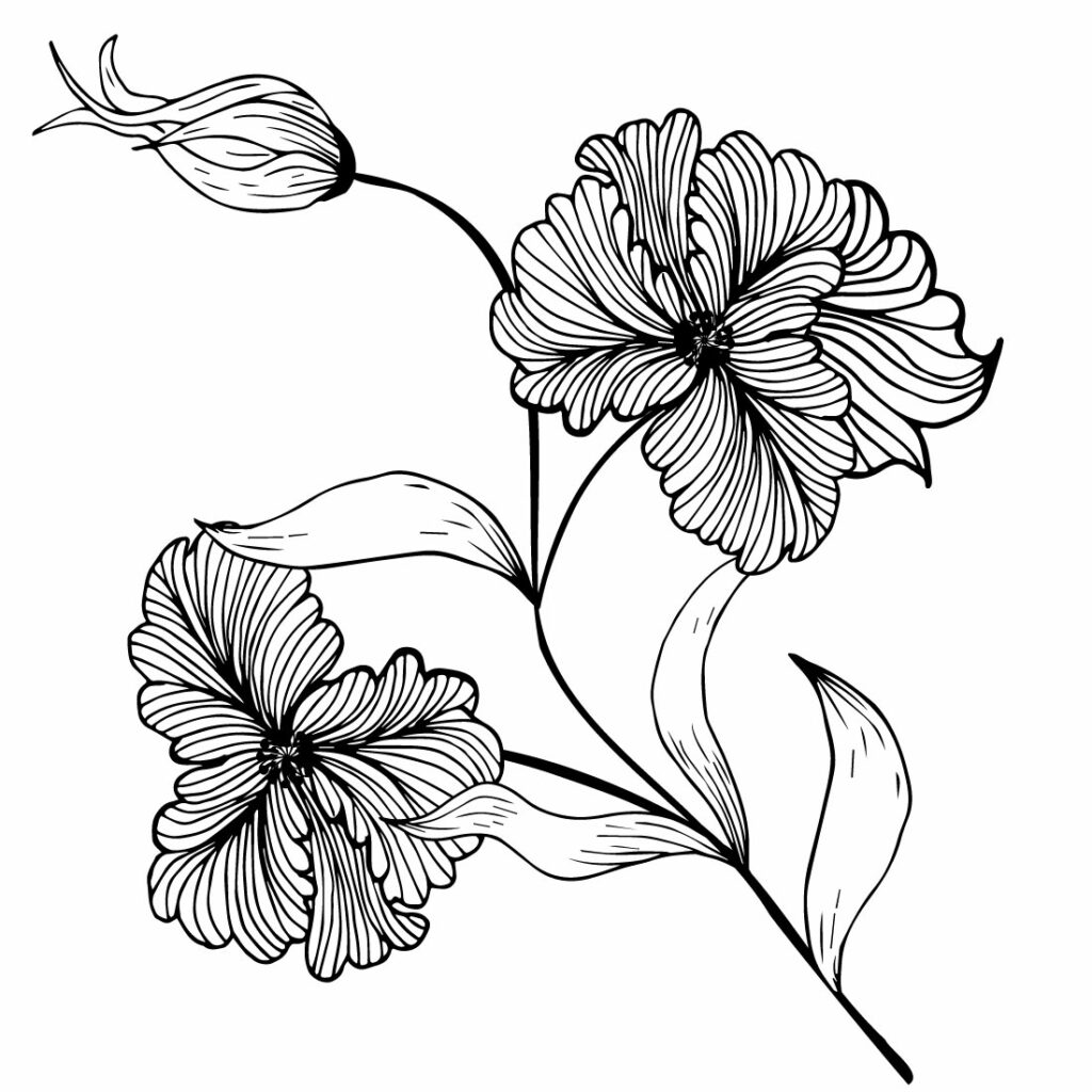 Floral Arrangement in the Style of Line Art - MasterBundles