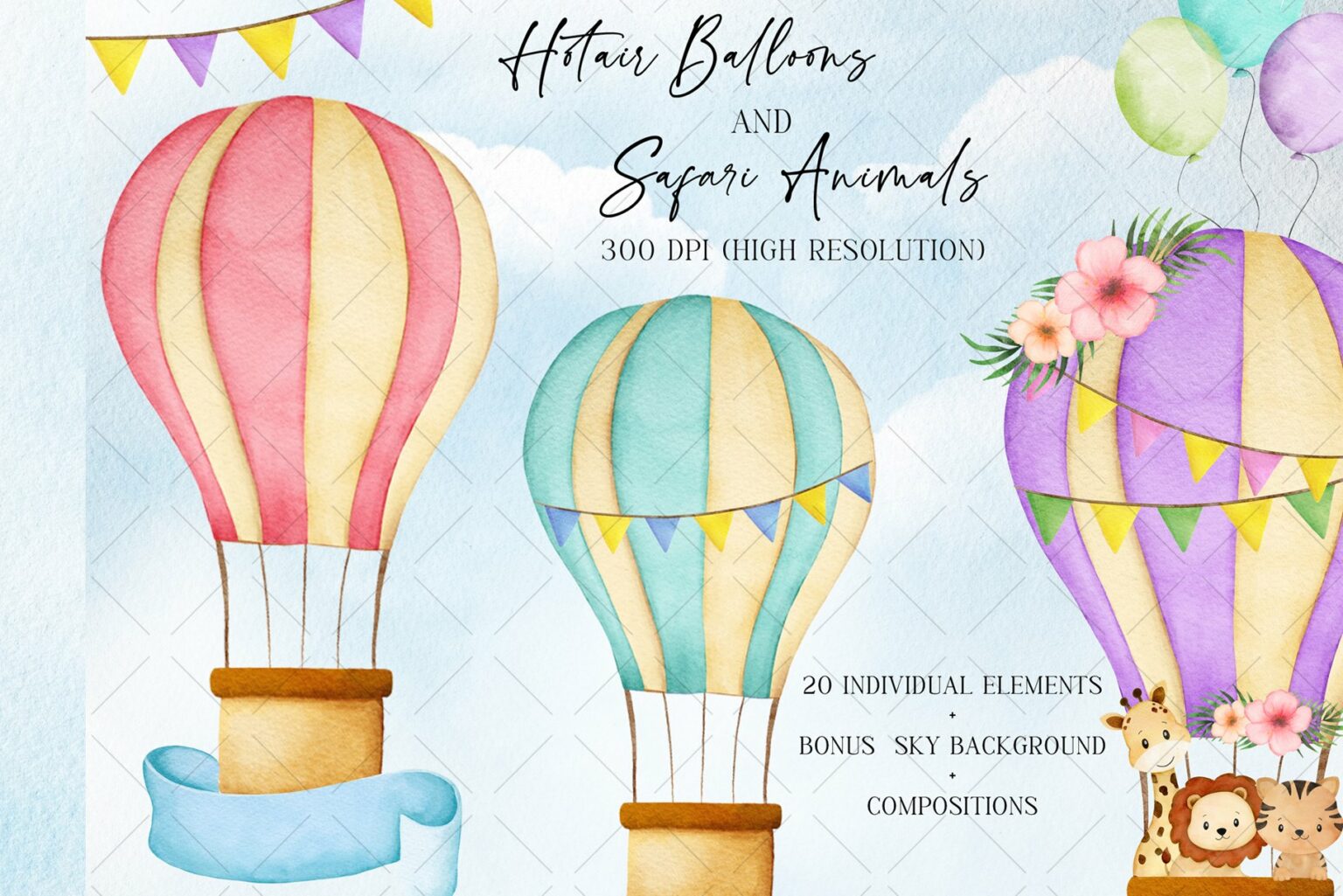 Hot Air Balloon Watercolor Clipart – MasterBundles