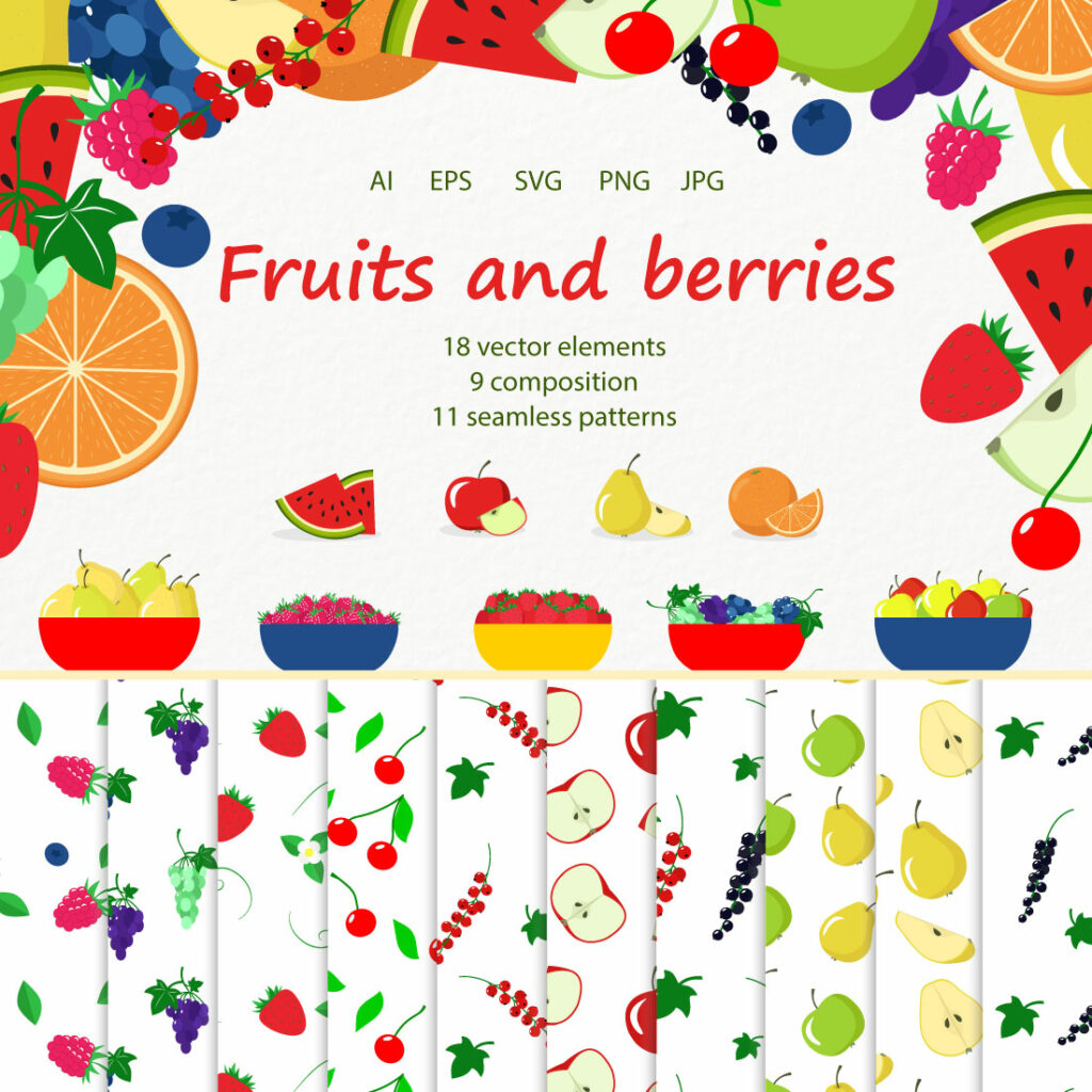 Fruits And Berries Elements Pattern And Composition - MasterBundles