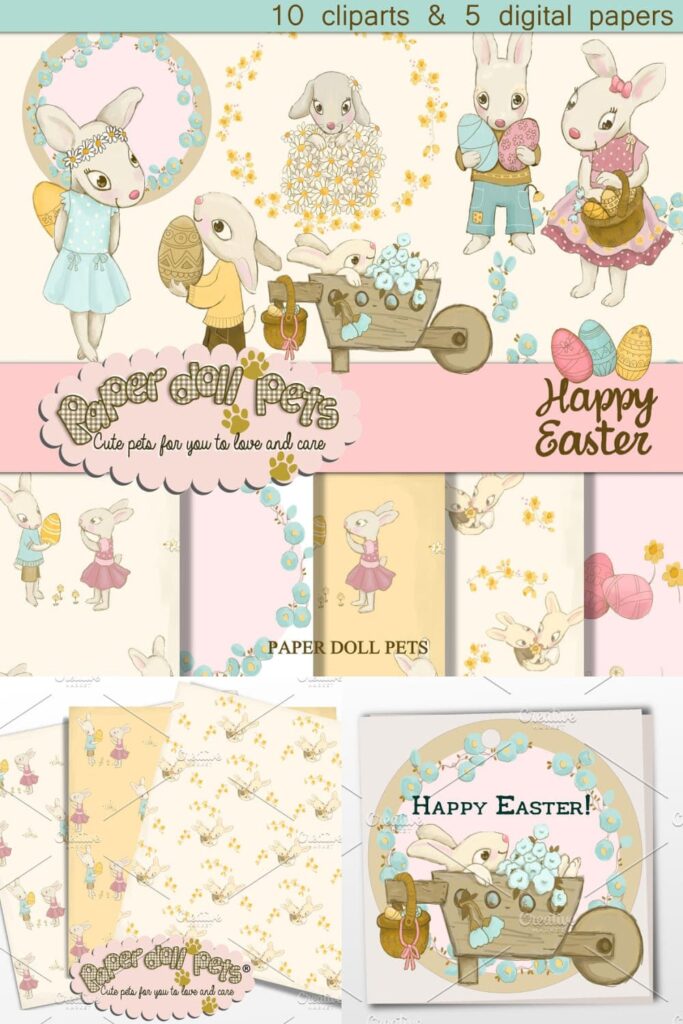 Happy Easter Bunnies Clipart – MasterBundles