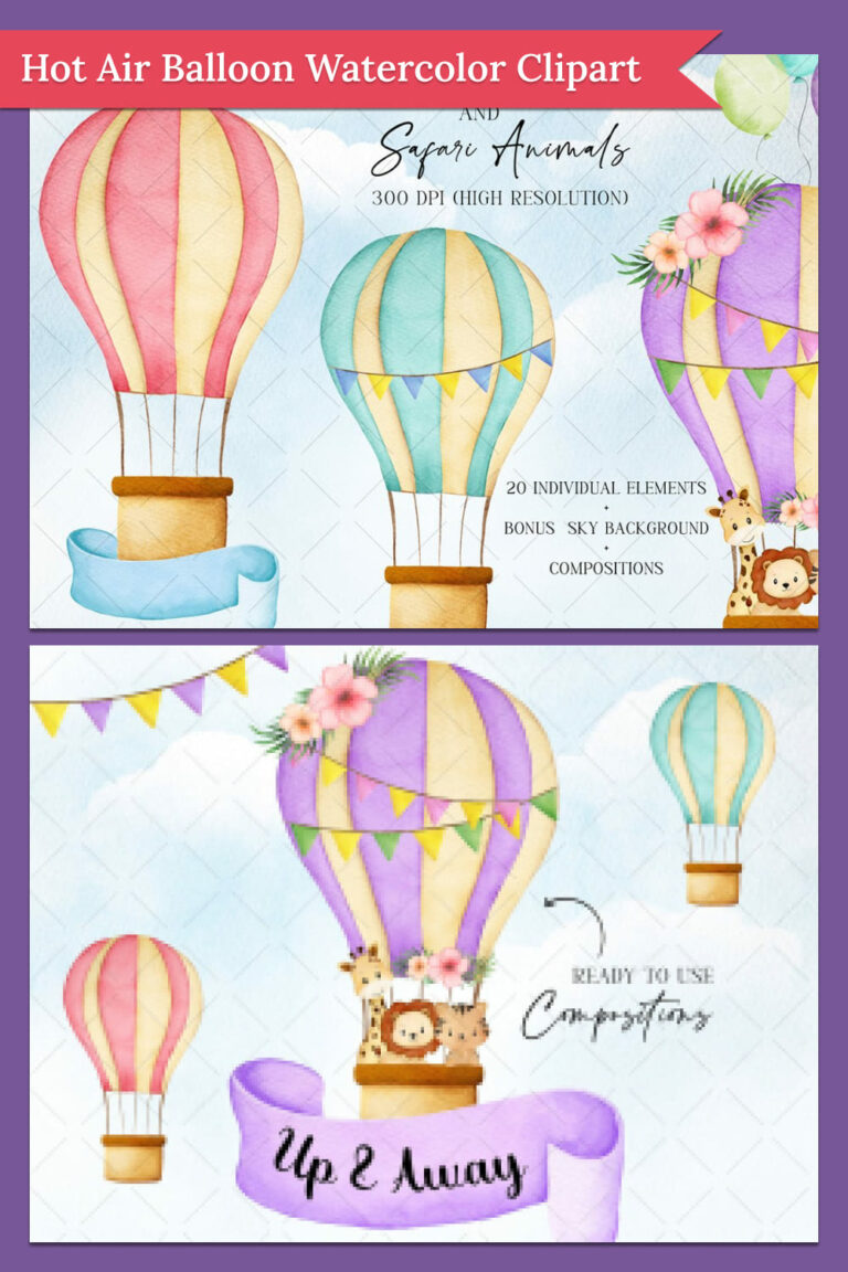 Hot Air Balloon Watercolor Clipart – MasterBundles