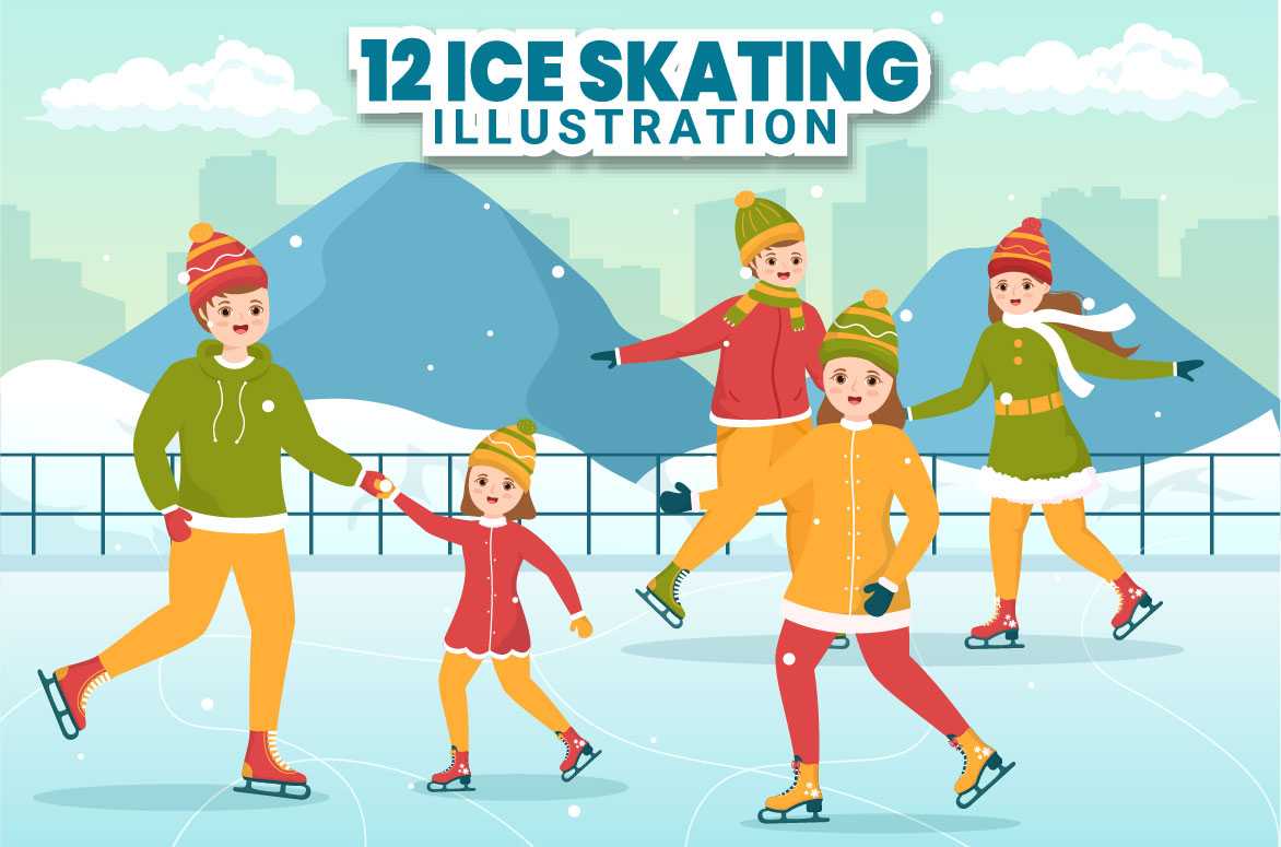 Kids Ice Skating Cartoon